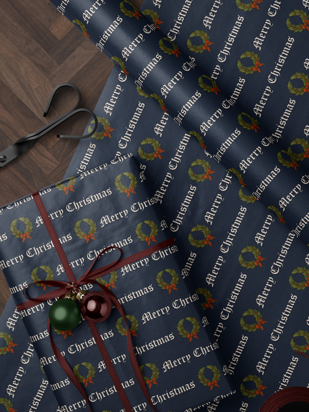 Merry Christmas Blue Wrapping Paper, Matte & Glossy | Parlington ...